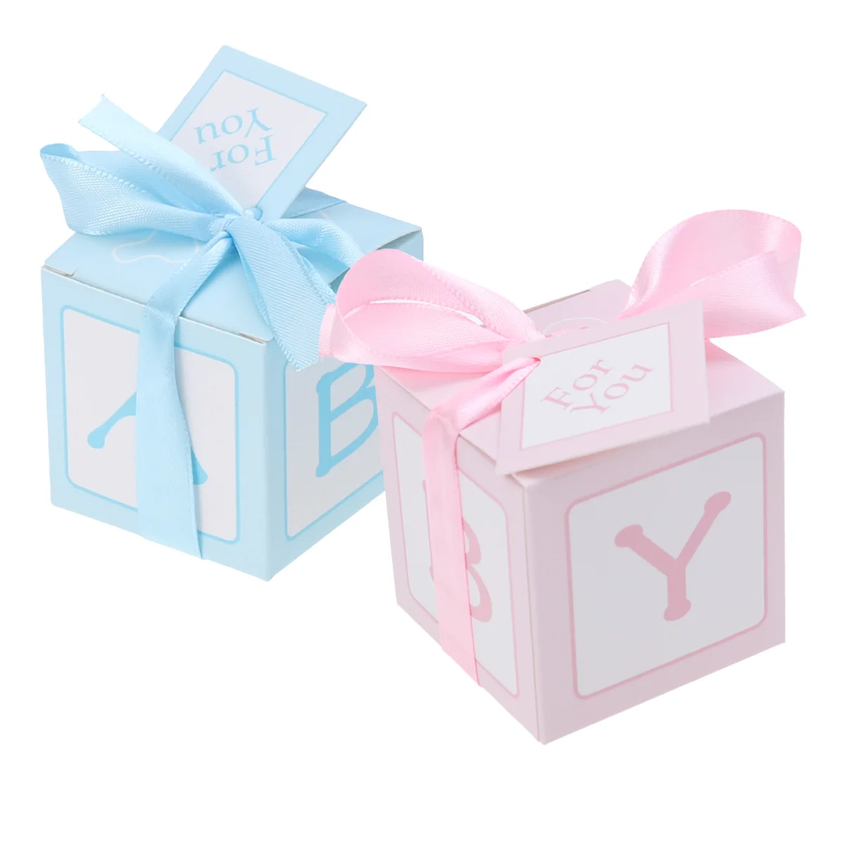 12pcs Creative Baby Shower Stitched Ribbon Printed Cards Treat Boxes ...