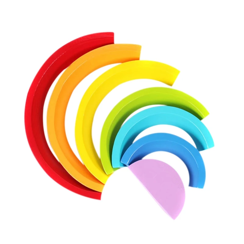 7Pcs/Lot Colorful Wood Rainbow Building Blocks Toys Wooden Blocks ...