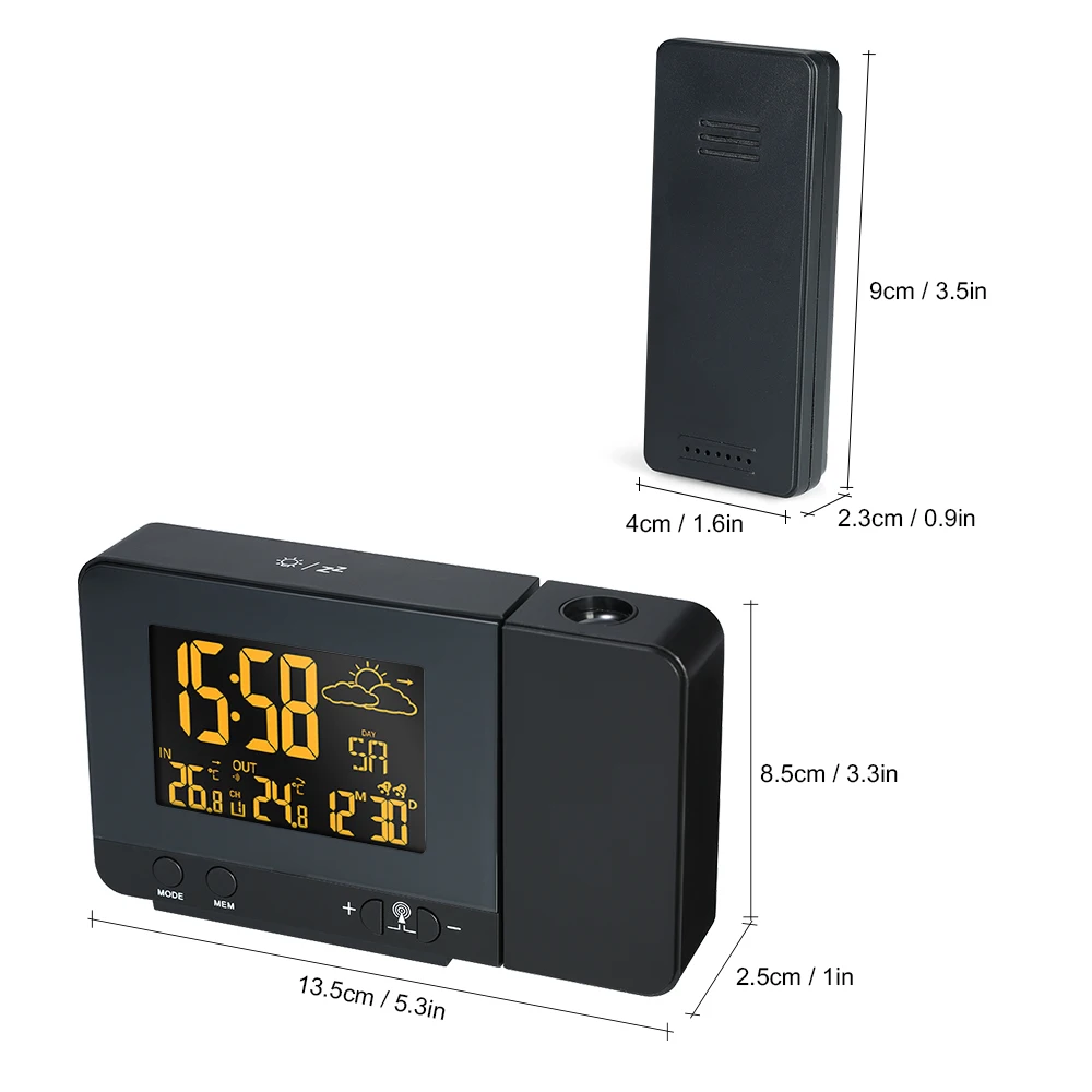 Lcd Digital Projection Alarm Clock Radio-Controll Wireless Weather ...