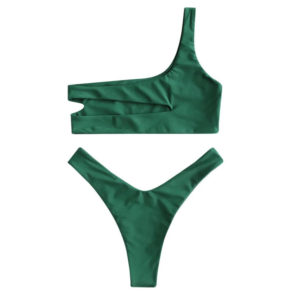 ZAFUL One Shoulder Cutout High Leg Bikini Set Beachwear Bathing Suit ...