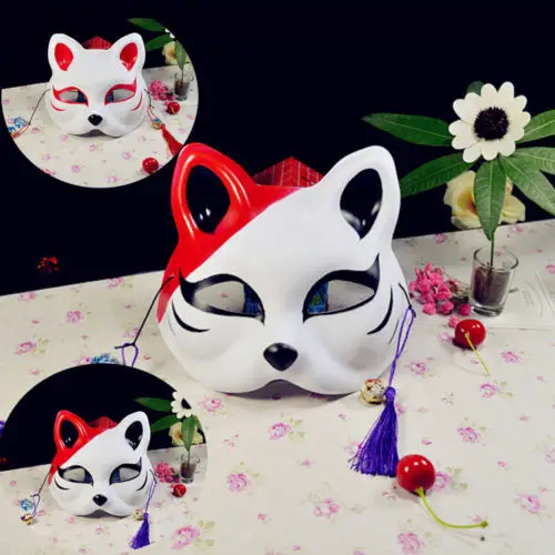 Japanese Fox Mask Demon Kitsune Cosplay Full Face Hand Painted ...