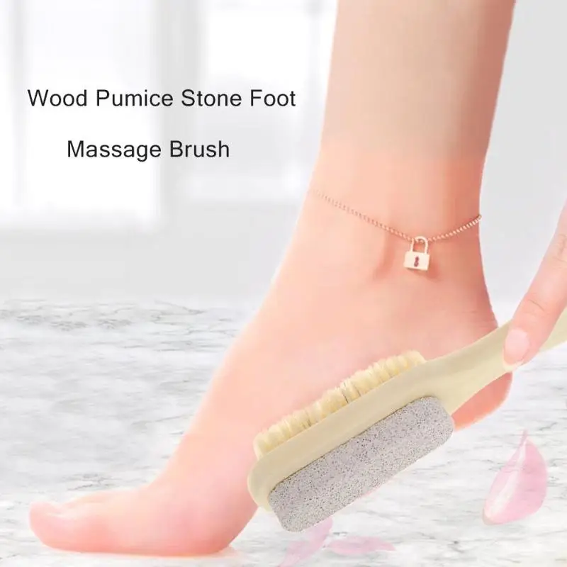 Body Brush Wood Handle Pumice Stone Foot Brush Scrubber Feet Exfoliating Dead Skin Remover