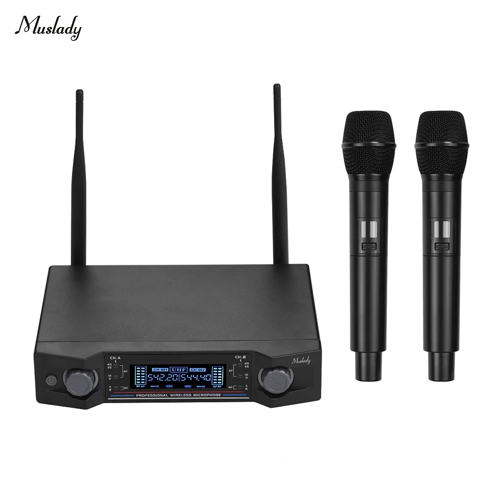 Muslady U2 UHF Wireless Microphone System 2 Handheld Mics & 1 Receiver ...
