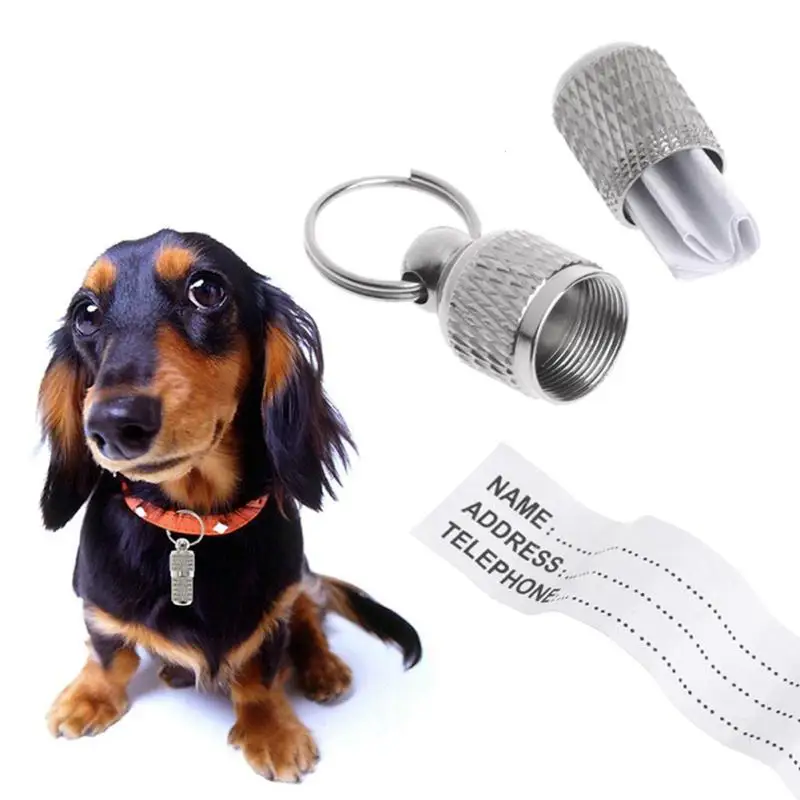 Hot Sale 1 pcs Pet Dog Cat Address Label Barrel Storage Tube Silver ...