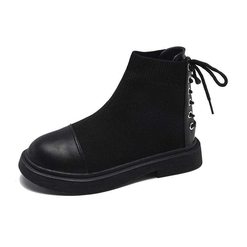 TESSFFEL de moda negro botas de plataforma plana Martin botas tobillo ...