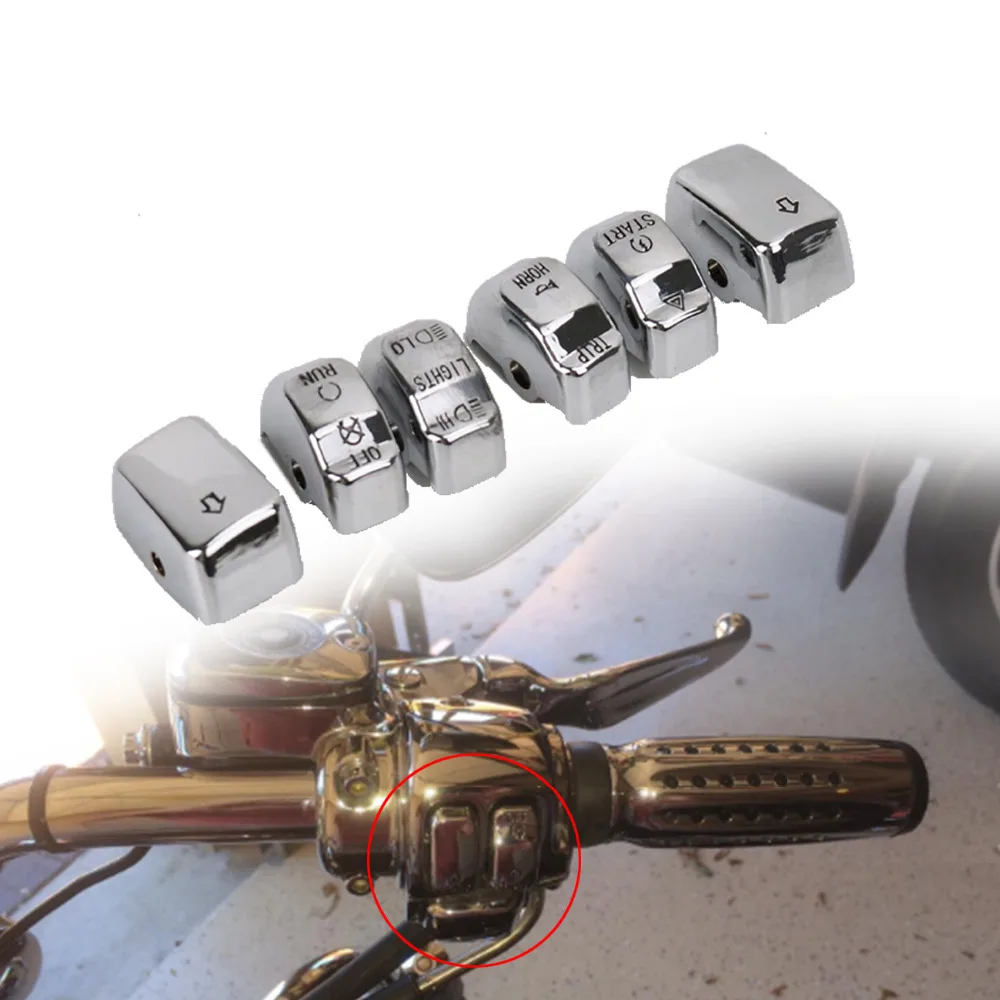 6PCS Chrome Motorcycle Handlebar Switch Button Caps Cover for Harley ...