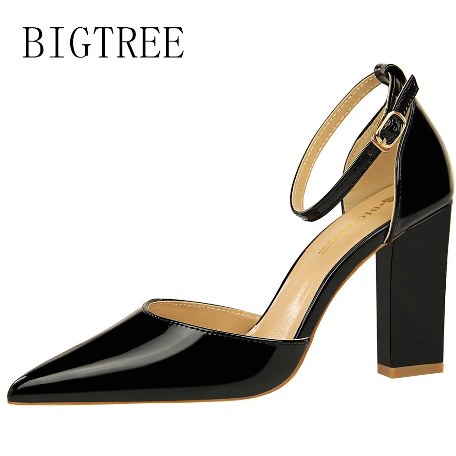 BIGTREE 2018 Shoes Woman High Heel Buckle Strap Pointed Toe Patent ...