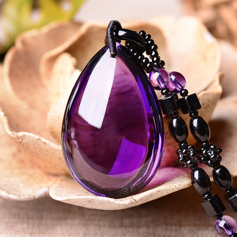 Genuine natural amethyst amethyst necklace pendant drop type bare stone ...