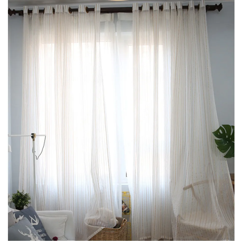 Two Tone Gold Stripe Curtain Panel Shimmer Sheer Voile Grommet Window