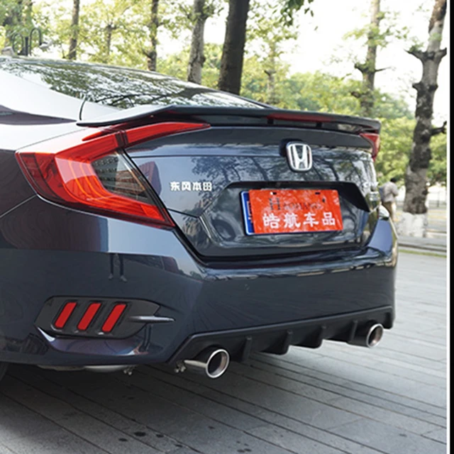 MONTFORD For Honda Civic 2016 2017 ABS Plastic Black Rear Spoiler ...