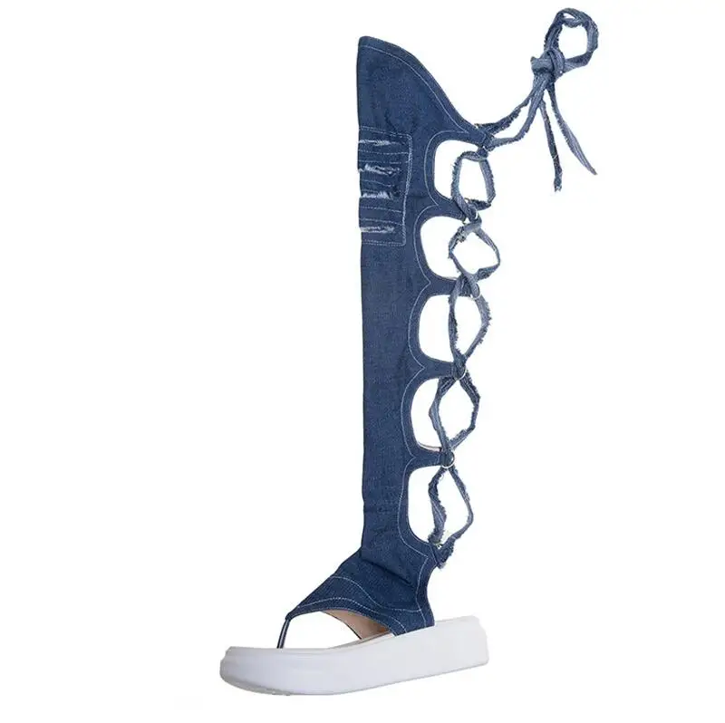 Mulheres Da Moda Denim Botas Chinelas Sandálias Estilo Casual Cut out ...