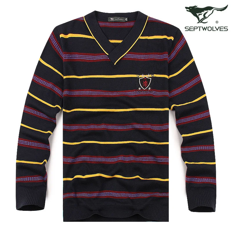 Septwolves V neck sweater men's clothing male stripe sweater 2013 new ...