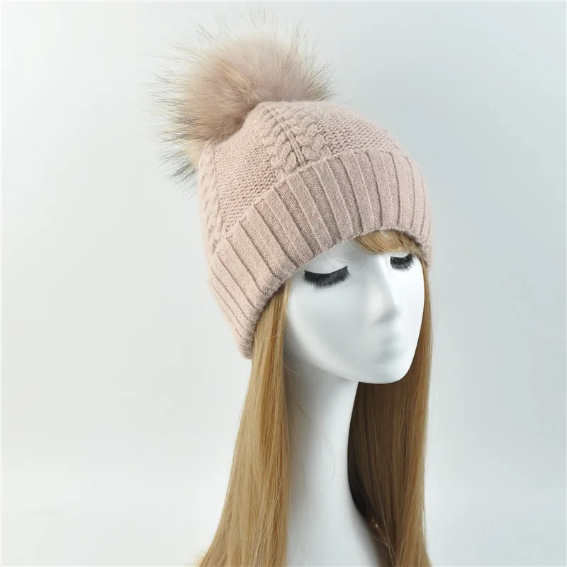 Autumn Winter Hats for Women Knitted Beanie Hat Pom Pom Cap Wool Hat ...