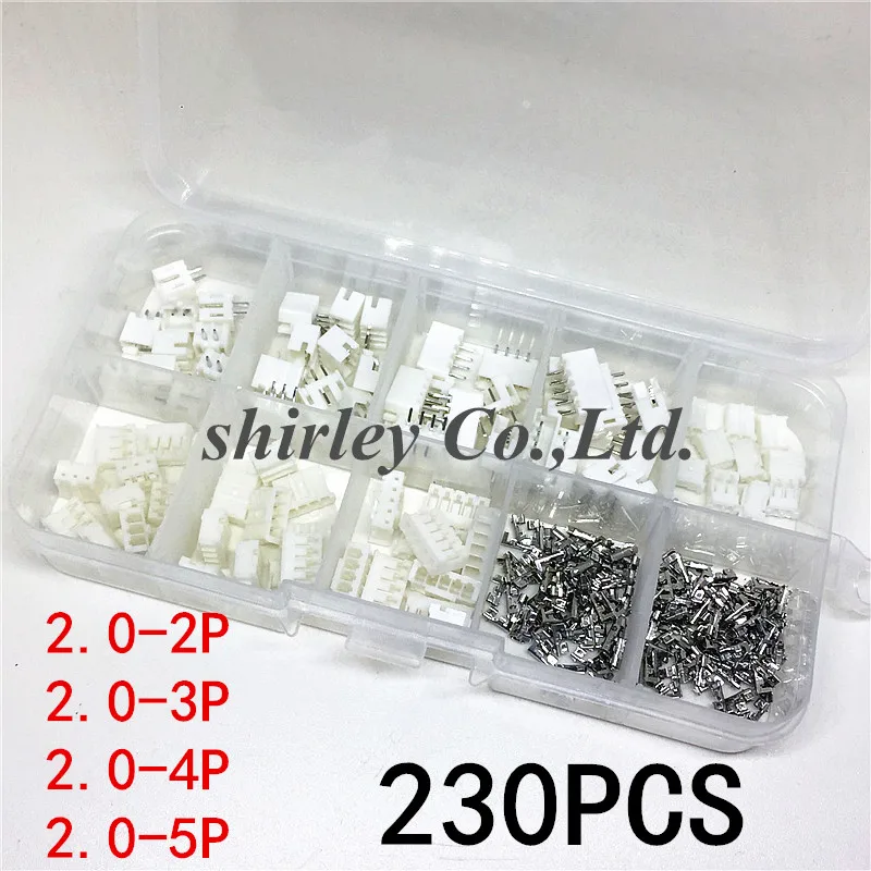 230pcs Ph2.0 2p 3p 4p 5 Pin 2.0mm Pitch Terminal Kit / Housing / Pin Header Jst Connector Wire ...