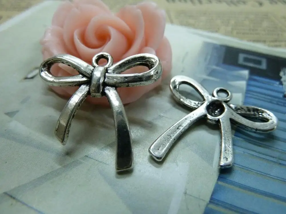 10pcs 26*25mm bow charm antique silver tone diy jewelry making|bow ...