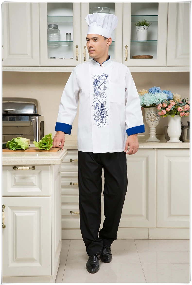 Hot Unisex long sleeve cook suit restaurant cook work wear hotel chef ...