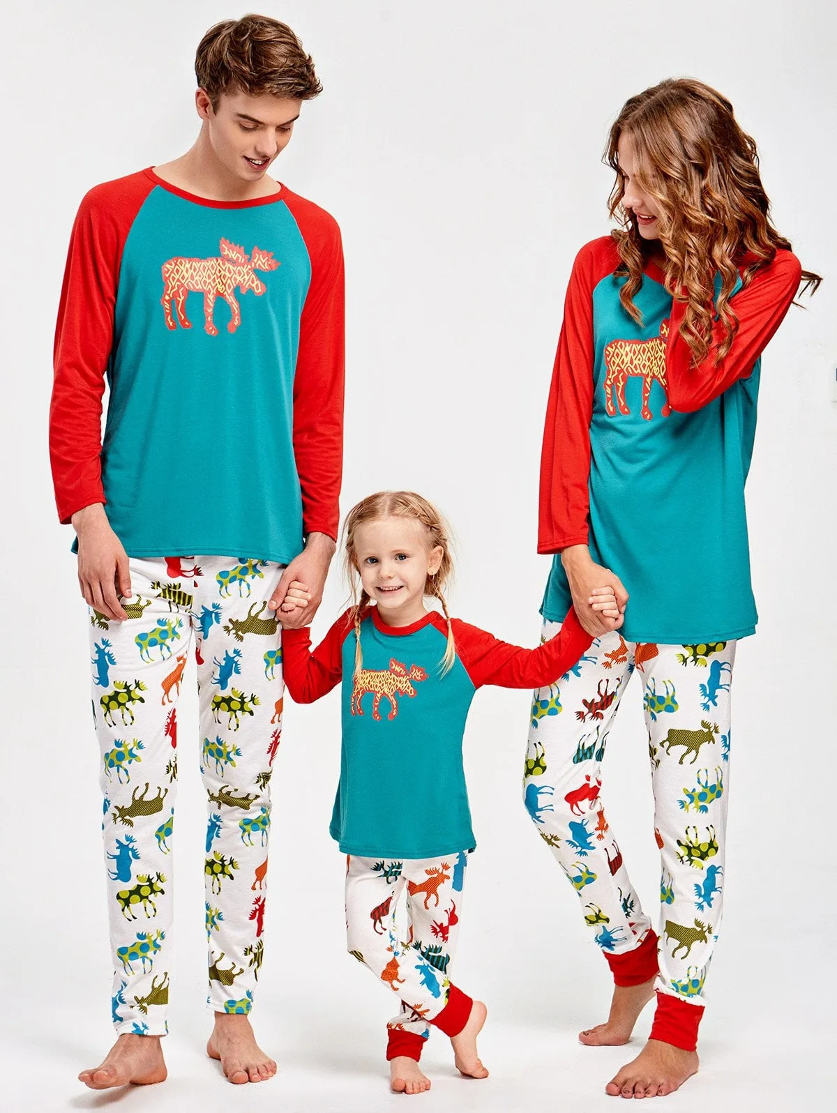 Women Men Kids Christmas Pajamas Family Matching T Shirt + Pants ...