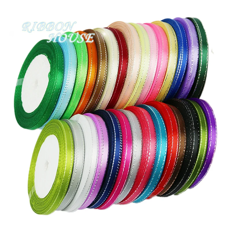 (25 yards/roll) 6mm Silver Edge satin ribbon high quality gift ...