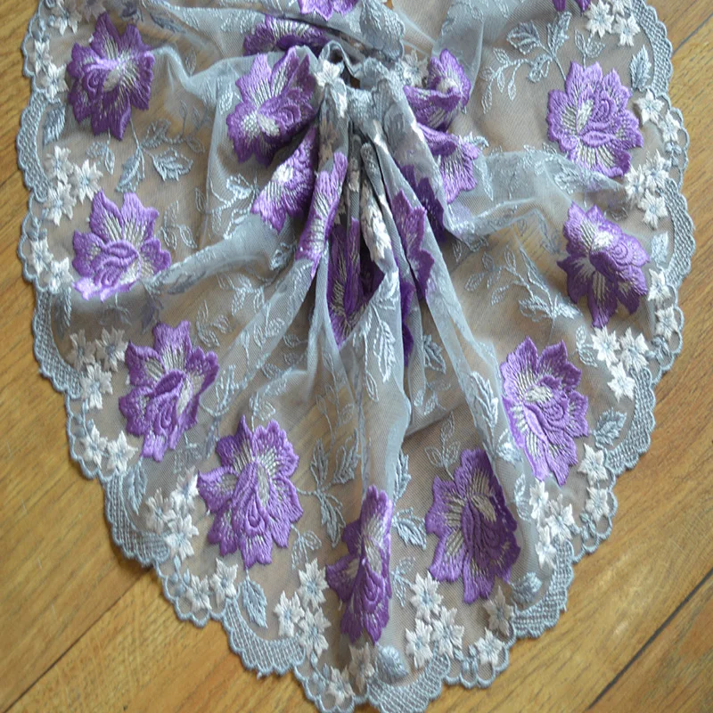 21cm Wide 2Yds/Lot Purple Flower Embroidery Lace Trim for Garments and ...