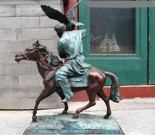 SUIRONG-425-27-Chinese-Pure-Bronze-Copper-Marble-Nimrod-chase-a-bird-of ...