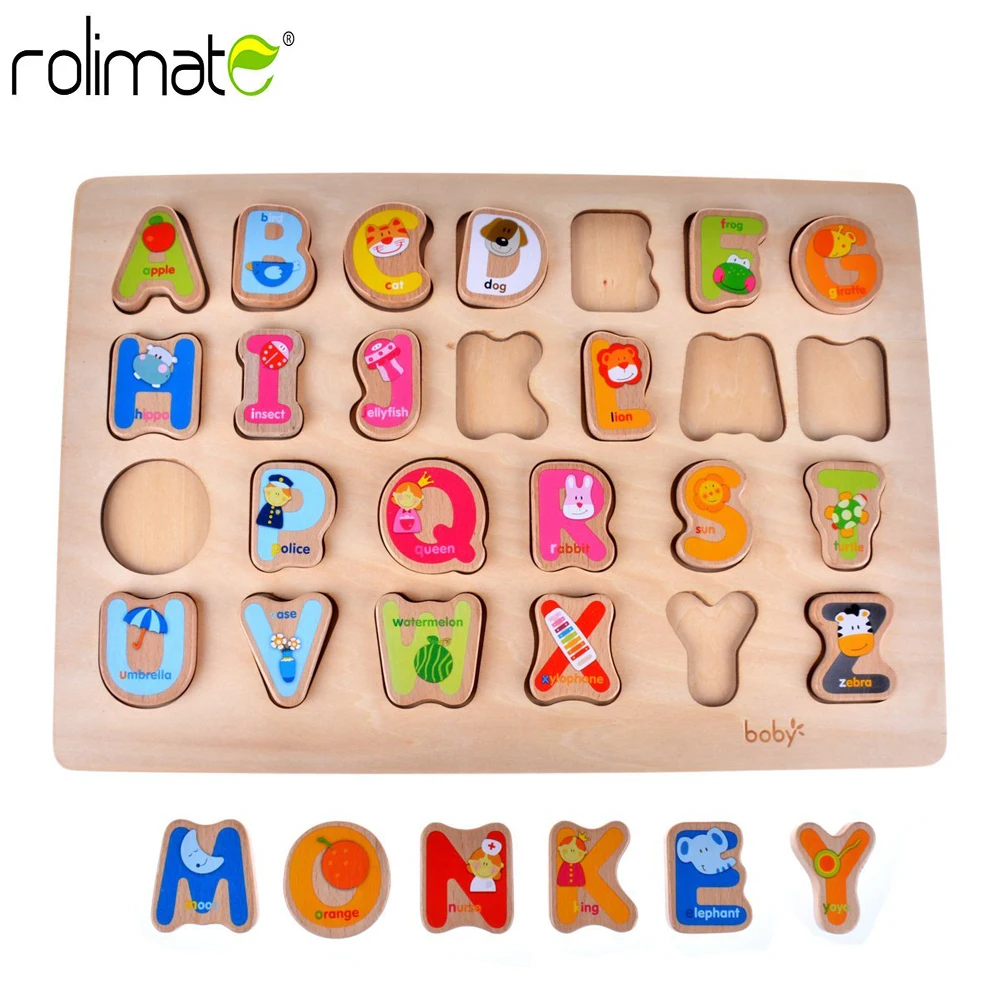 Wooden puzzle Toy English Identification Alphabet, Educational Toys ...