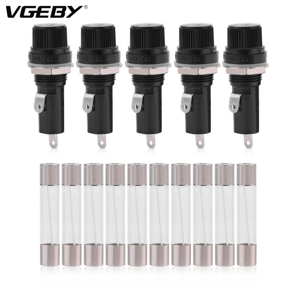 5pcs Electrical Panel Mounted Fuse Holder Socket for 6 * 30 Glass Fuses ...