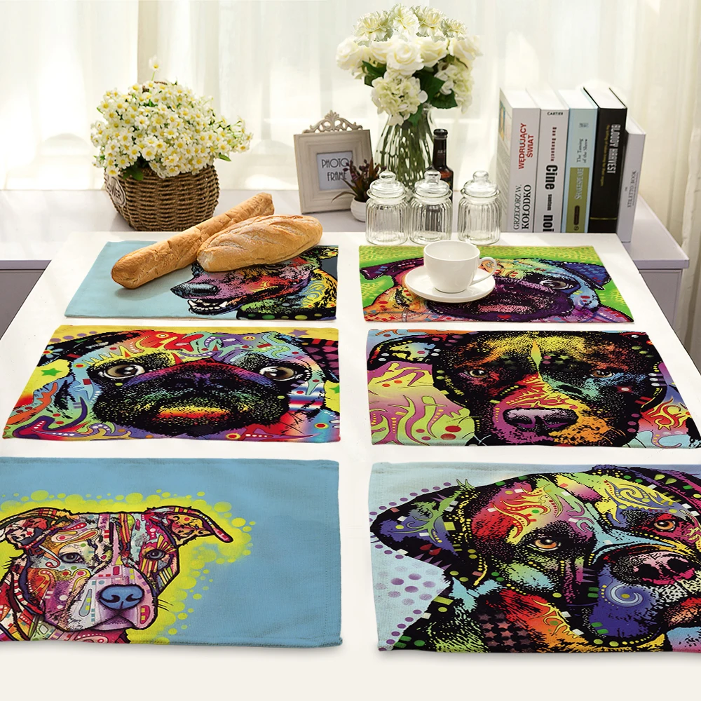 Creative colorful dog Printed Table Placemat For Wedding Set Bowl ...