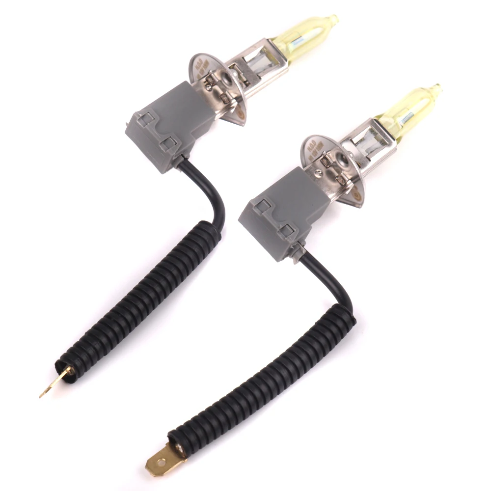 New 2 x H1 P14.5s 12V 3000K 100W Golden Yellow Auto HOD Halogen Bulbs ...
