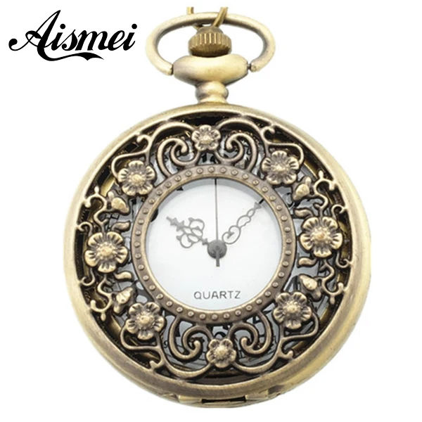 2018 Pocket Watch With Chain Pendant Four Flower Branches Leaves Pocket ...