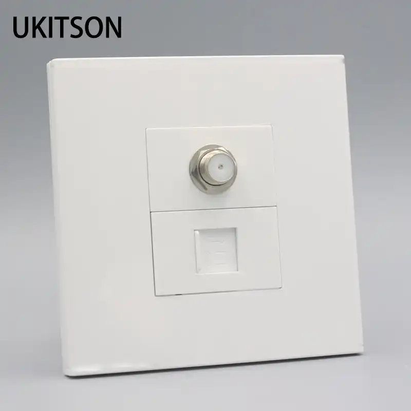 RJ45 Computer Wall Plate With Coaxial Cable TV Socket White Color ...