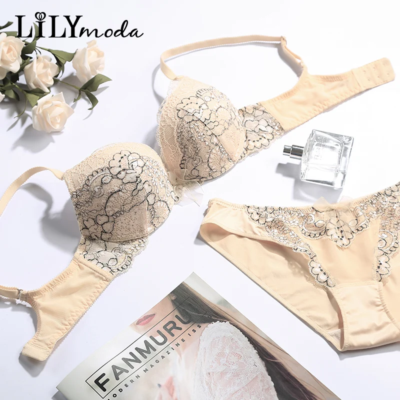 Lilymoda Sexy Lace Bra Underwear Set For Women Embroidery Flowers Push ...