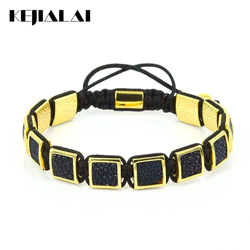 Famous Brand Men Bracelets Genuine Stingray Leather Square Beads ...