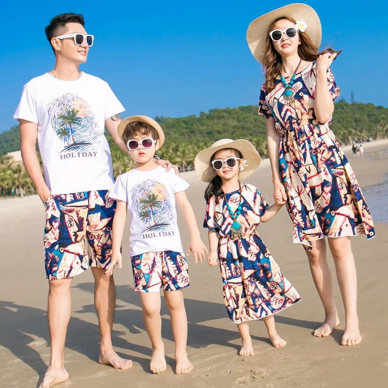 Family Matching Set Mother Daughter Summer Fashion Floral Dresses Dad ...