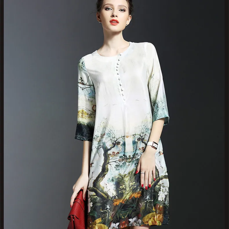 New Chinese Traditional Printed Long Cheongsam Dress Qipao Dress Women ...