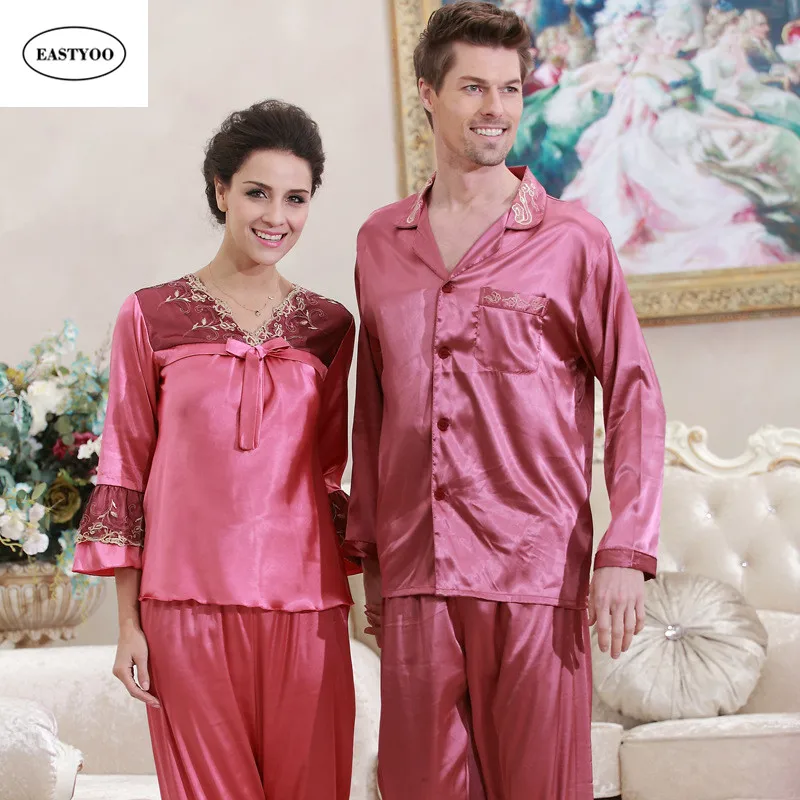 Women Satin Pajamas Plus Size Silk Pyjamas Set Sleepwear Sleeve Turn ...
