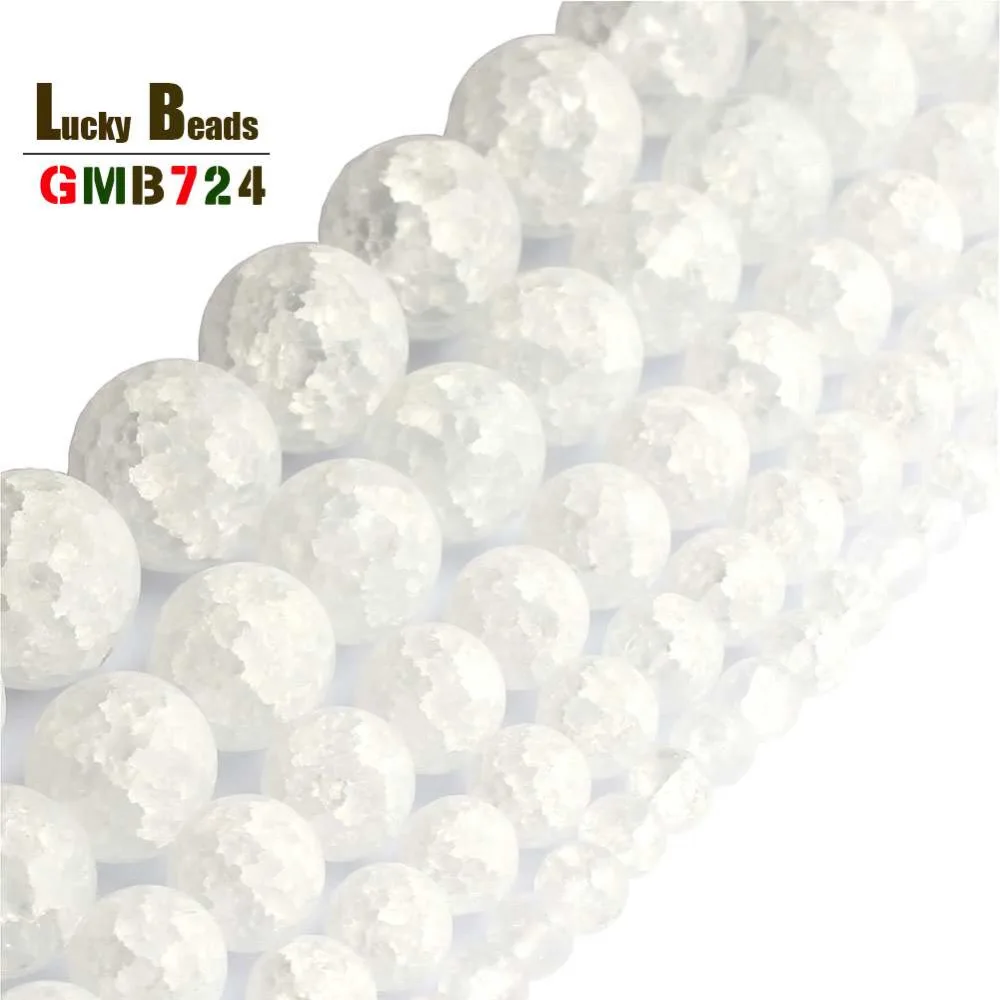 Natural Matte White Snow Cracked Crystal Stone Beads 15" Strand 4 6 8 ...