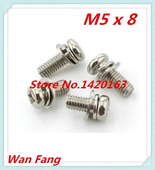 50pcs M5x8 M5*8 Steel With Nickel three parts pan head combination ...