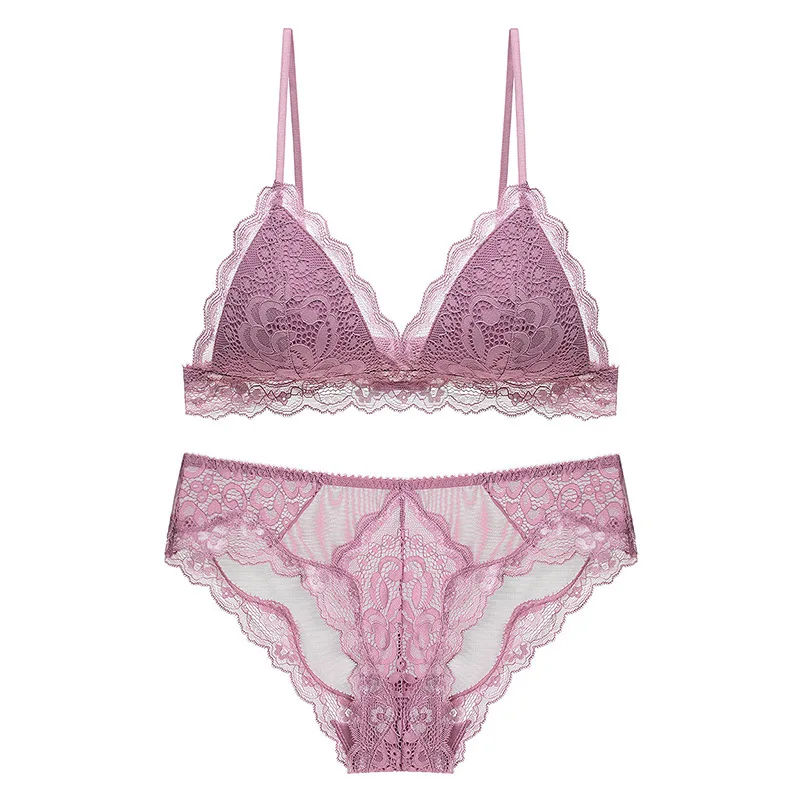 Women Bra set Embroidery Floral Lace underwear Thin brassiere Sexy Lingerie transparent bra set ...