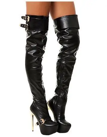 2017 New Fashion High Quality Leather Boots Pointed Toe Platform Thigh ...
