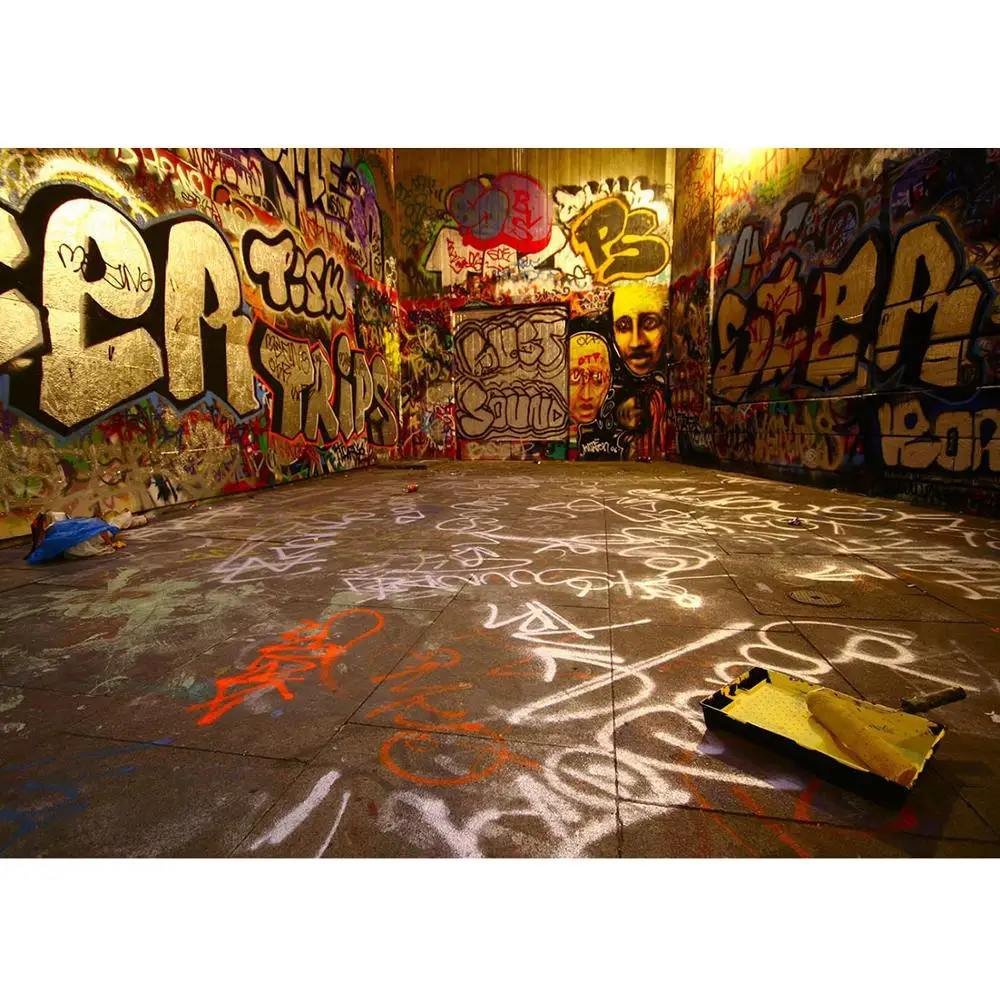 Grunge Garage Graffiti Wall Floor Photography Backdrops Custom Fabric ...