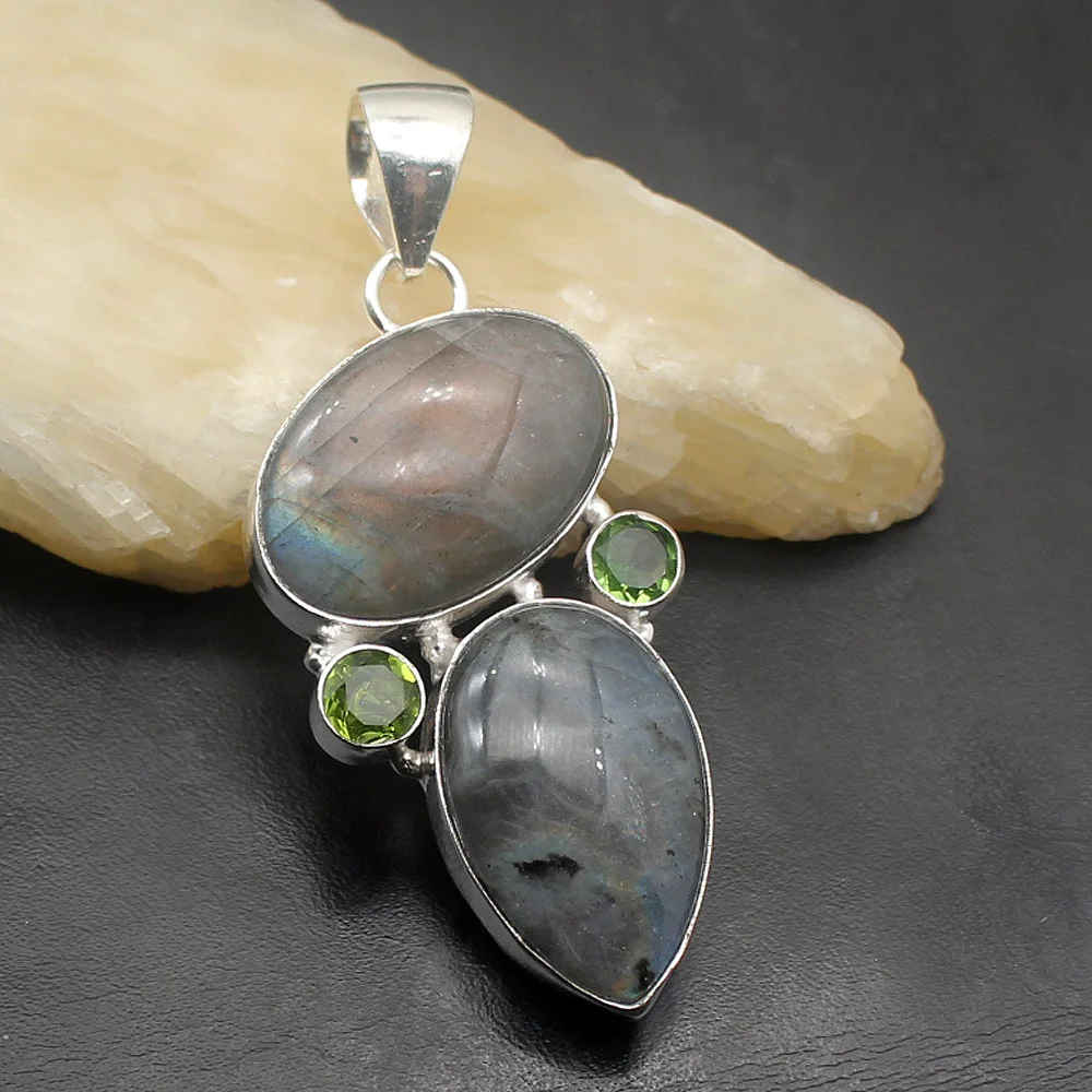 Único natural labradorite peridot encantos 925 prata esterlina cor moda ...