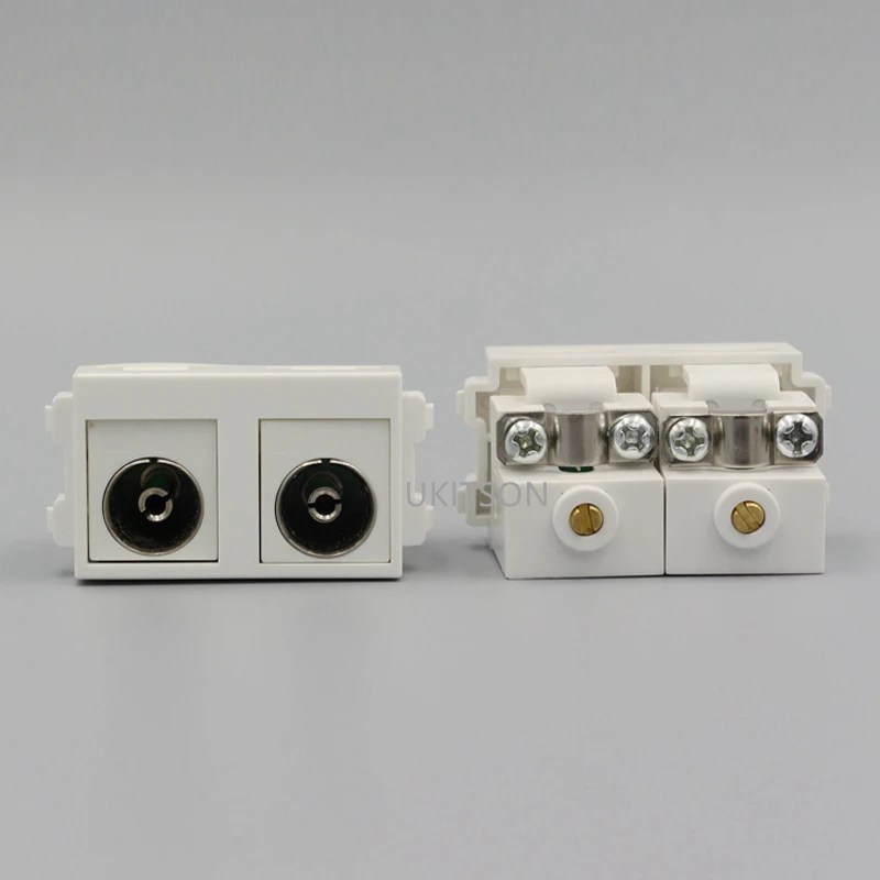 2 Ports Antenna TV Insert Plug Wire Television Connector Socket White ...