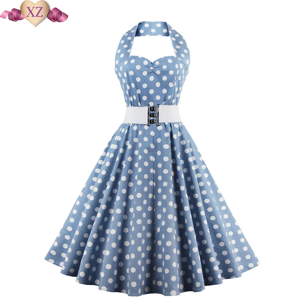 Summer elegant Halter Rockabilly Prom Party dress with belt fashion ...