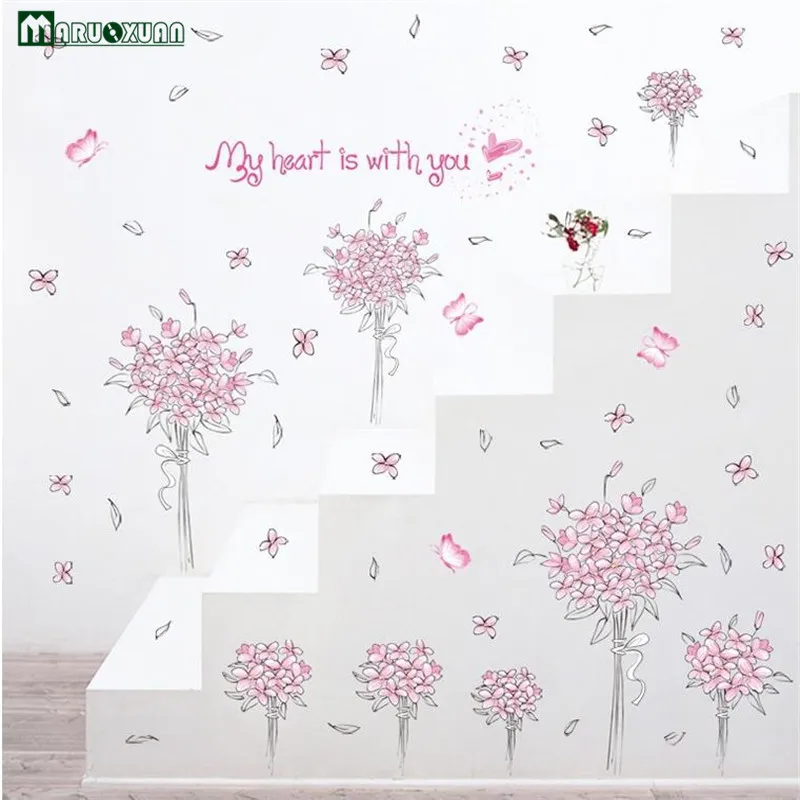 MARUOXUAN Pink Flower Group Plant Stickers Living Room Sofa Bedroom ...