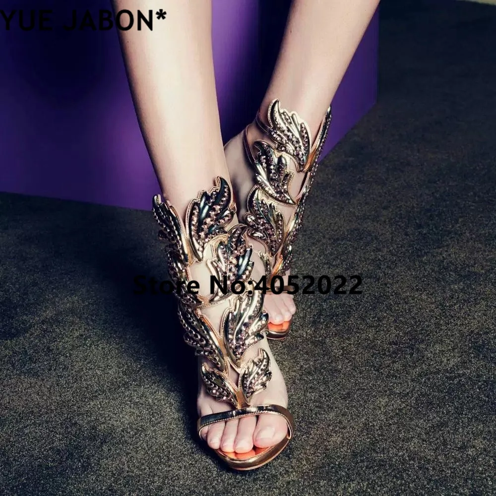 YUE JABON Sandalias de tacón alto con alas de cristal ostentosas ...