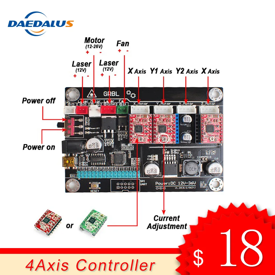 4 Axis CNC Controller Double Y Axis USB Driver Board Controller Laser ...