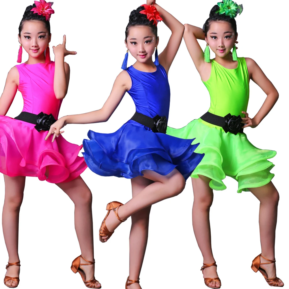 Kids Green Latin Salsa Ballroom Stage wear Dance Competition dress ...