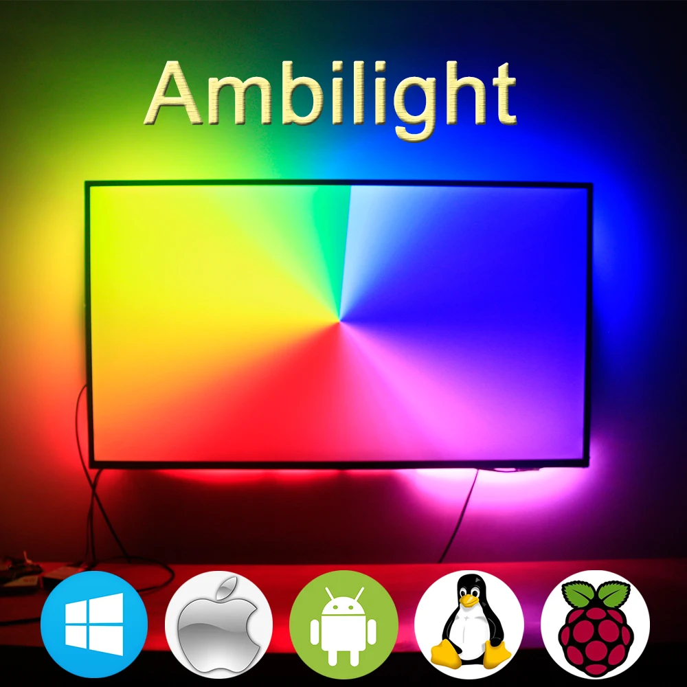 Easy Diy Ambilight Rgb Led Strip Light 5050 Hdtv Tv Raspberry Pi Desktop Pc Screen Light Ws2812b