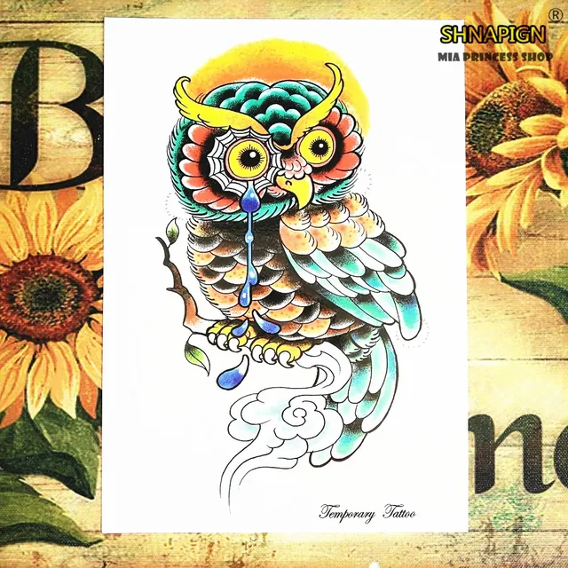 Colorful Owl Tattoo Flash