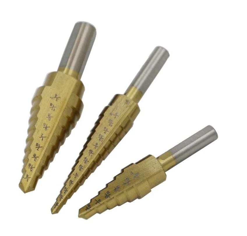3PCS 1/2 1/8 3/4 1/4 1/2 3/16 Step Cone Drill Tools Shank HSS 4241 ...